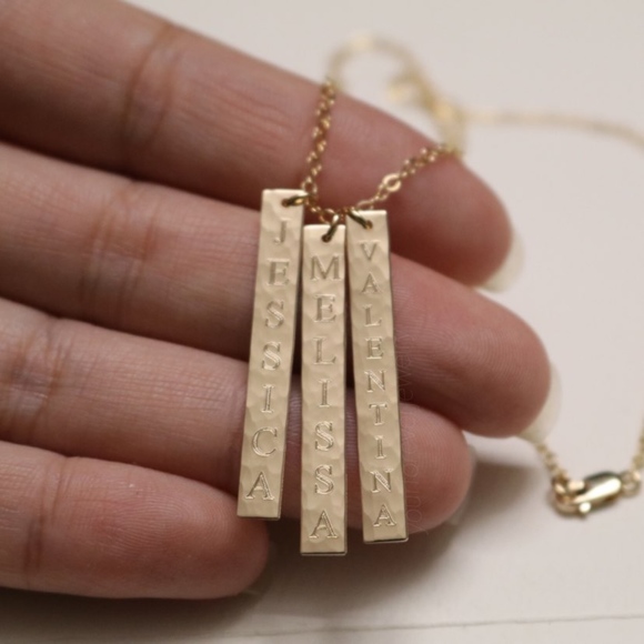 Jewelry | 14k Gold Filled Hammered Engraved 3 Bars Necklace | Poshmark